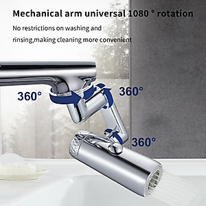 SUBMARINE Universal 1080 Swivel Robotic Arm Swivel Extension Faucet Aerator, Splash-Proof Faucet Extender, Sink Faucet Attachment With Two Water Outlet Modes, Used For Kitchen And Bathroom Faucets