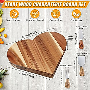 Charcuterie Boards Heart Shaped Cheese Board and Knife Set, Mothers Day Acacia Wood Cheese Platter Small Cheese Servers Home Wedding Gifts