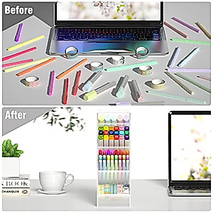 Asten Pen Holder, Pencil Holder for Desk, Pen Organizer for Office, School, Desktop, Large Capacity Pen Storage Organizer with 5 Compartment for Pens, Markers, Makeup Brush, Cosmetics (Clear, 1 Pack)