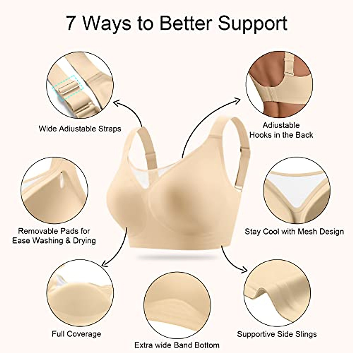 Sports Bras for Women High Support Large Bust Full Coverage Seamless Bras Push Up Bras for Women Comfortable Bras for Women,Nude L