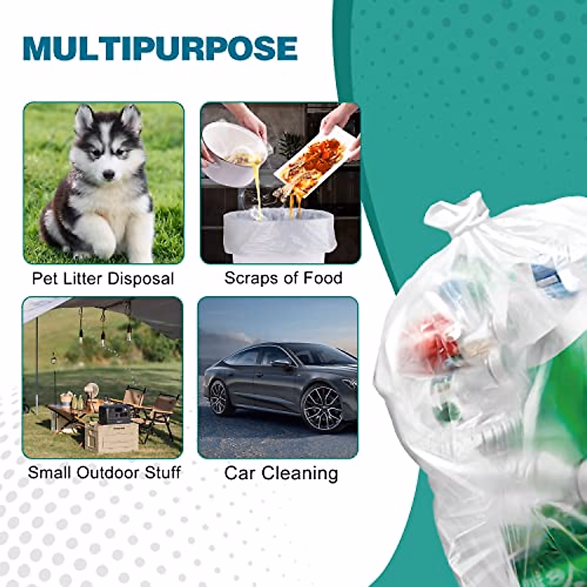 T.FORING Mini Trash Bags 2 Gallon - 240 Count Small Garbage Bags Clear,7.5 Liter Plastic Trash Can Liners,Strong Little Wastebasket Liners for Home Bedroom Bathroom and Diaper