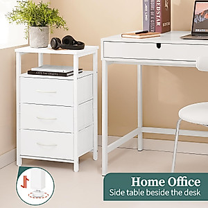 Yoobure Night Stand with Charging Station, 16 Colors LED Nightstand with USB Ports and Outlets, End Table with 3 Fabric Drawers and Storage Shelf, Bedside Tables Small Dresser for Small Space White