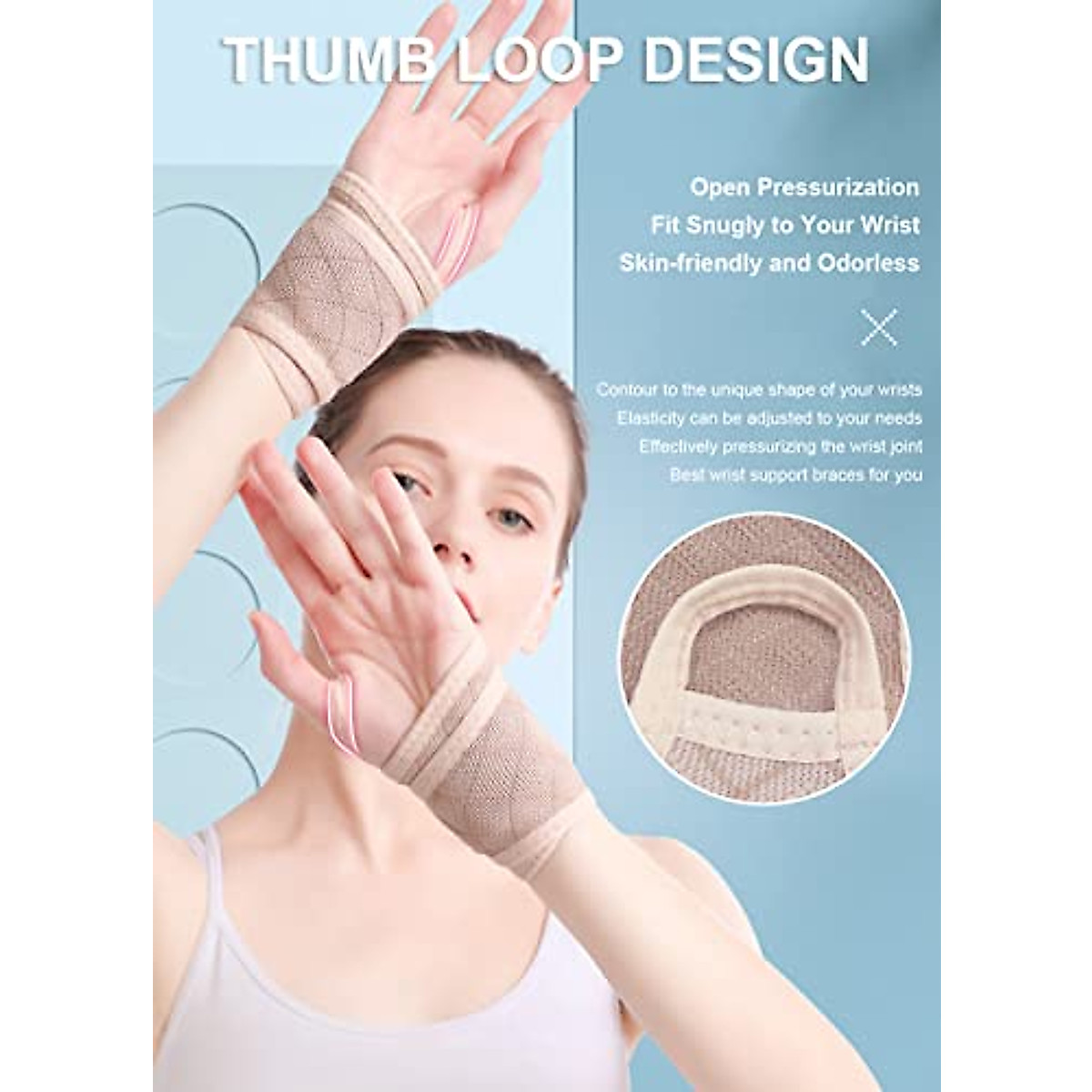 2 Pack Wrist Brace Wrist Wraps for Women Men, Carpal Tunnel Wrist Brace Wrist Straps for Weightlifting (Beige)