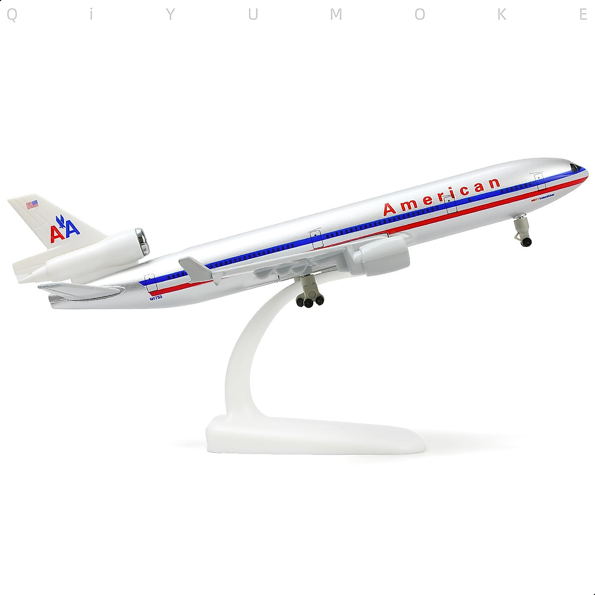 QIYUMOKE MD-11 American 1/300 Diecast Metal Airplane Model with Stand -Alloy Airplane Model for Adult(N1753) -8.3 inches Aircraft Model for Aviation Enthusiasts Gifts, Display Decorations