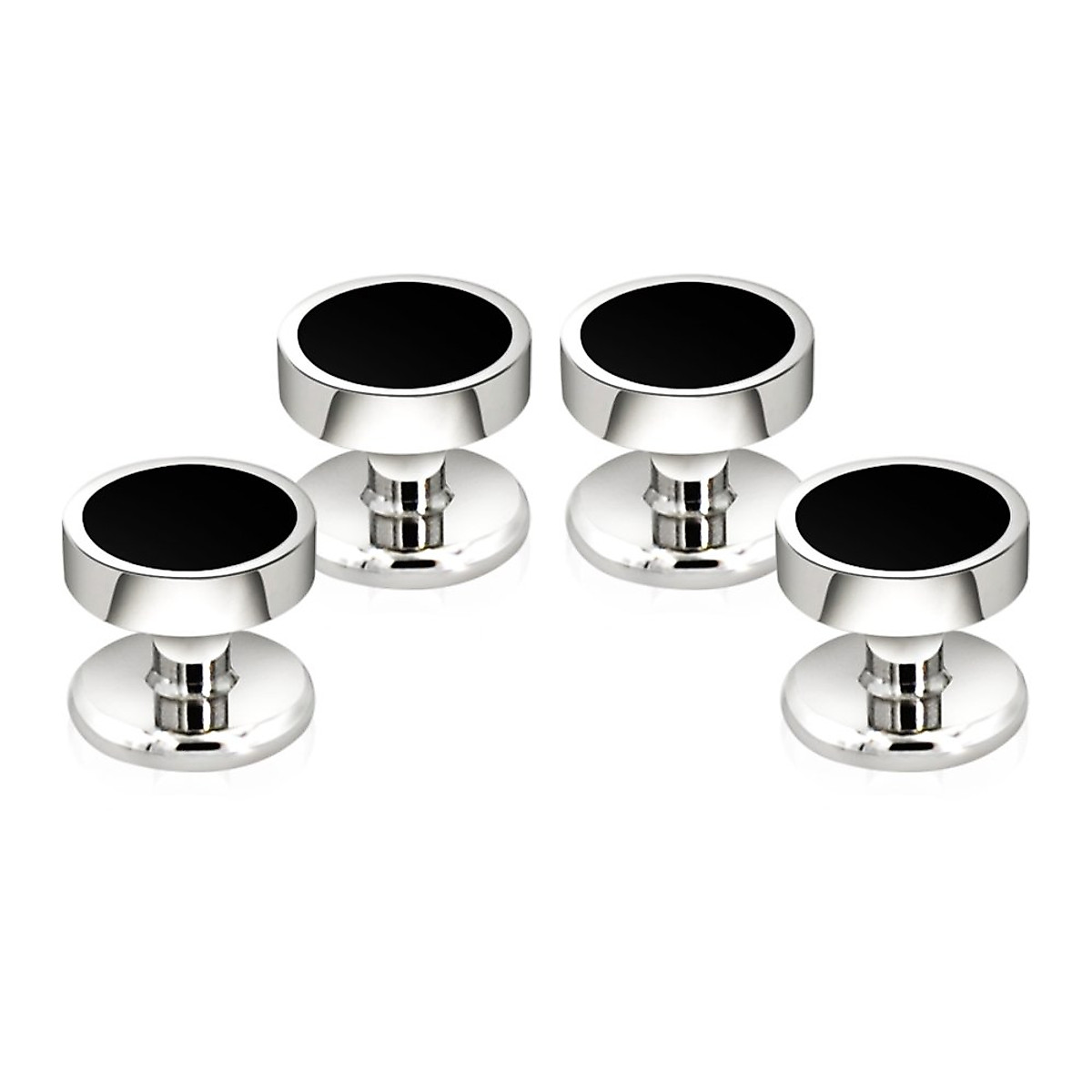 Mr.Van Onyx Cufflinks and Studs Set Formal Black Silver Groomsmen Groom Wedding Gift Cuff Links