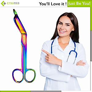 Artzone Lister Bandage Scissors - 5.5-Inch Cynamed Medical-Grade Stainless Steel Shears - Multi-Colored Rainbow Titanium Finish - Sharp Blades Cut Through Bandages, Dressing, Tape, Gauze, Clothing