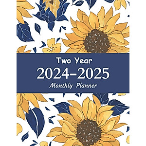 2024-2025 Monthly Planner Two Year: Large 2 Year Calendar Schedule Organizer | 24 Months Jan 2024 - Dec 2025 with Federal Holidays & family Birthdays, contact list & Password! - Flowers cover