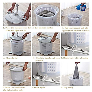 YDCW Mini Hand Crank Washing Machine Dehydrator,2020 Latest Mini Small Semi-Automatic Washer,Compact Spin Dryer, Portable Manual Non-Electric,Suitable for Camping Dormitory,Grey