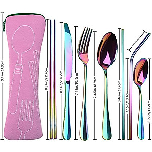 Reusable Travel Utensils Cutlery Set with Case, YIMICOO Stainless Steel Portable Flatware Set Silverware Set for Camping Picnic Office or School Lunch (Pink)