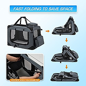 Hombanyan Portable Dog Crate, Collapsible Dog Travel Crate 32x23x23 Inches with Soft Warm Blanket,2 Bowls,2 Pockets,3 Breathable Meshes,Pet Carrier Bag for Cats Dogs Puppies Kittens Indoor & Outdoor…