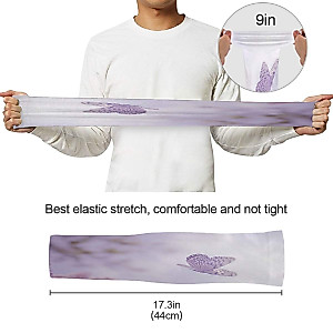 WELLDAY Purple Butterfly Flower Gardening Sleeves with Thumb Hole Farm Sun Protection Arm Sleeves for Women Men