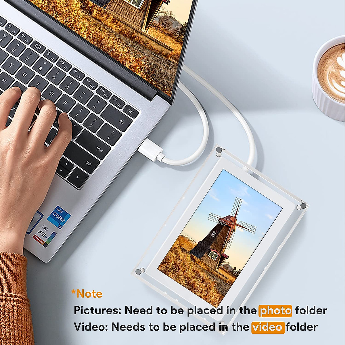 Amaboo 7 Inch Acrylic Digital Picture Frame, Motion Video Frame with Latest Transparent Design, Digital Photo Frame with Built-in 1GB Memory and 1500 mAh Battery