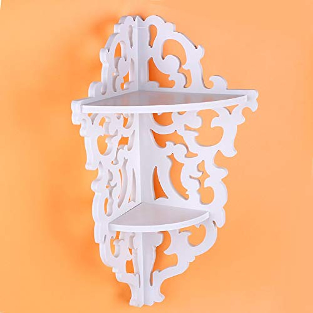 Yosoo Corner Shelf, 2 Tier Wall-Mounted Carved Home Bathroom Corner Shower Storage Shelf White Corner Display Rack