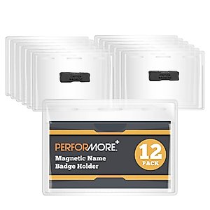 Performore 12 Pack of Magnetic Name Badge Holders, 4x3 Inch Horizontal Tag for Conventions, Exhibitors, Events - Vaccine Card Holder Protector for CDC Immunization Record