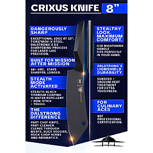 Dalstrong Hybrid Cleaver & Chef Knife - 8 inch - 'The Crixus' - Shadow Black Series - Razor Sharp Black Titanium Nitride Coated - High Carbon 7CR17MOV-X Vacuum Treated Steel - Sheath - NSF Certified
