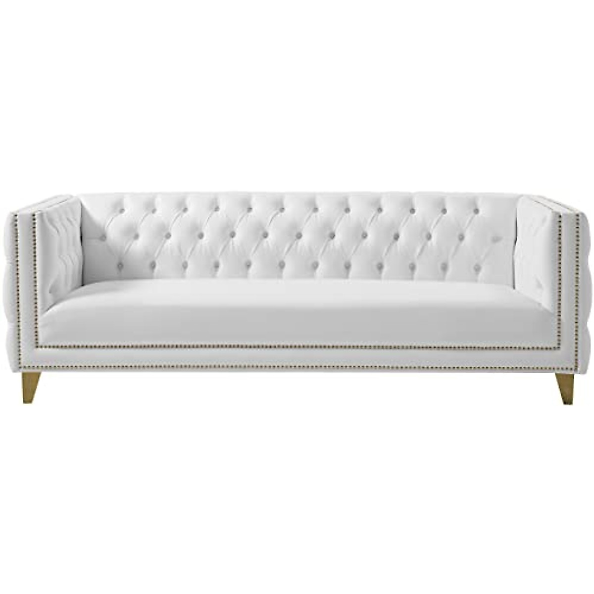 Meridian Furniture 651White-S Michelle Collection Modern | Contemporary Sofa with Deep Button Tufting, Nailhead Trim and Sturdy Gold Iron Legs, 90" W x 34" D x 30" H, White