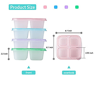 Aimkeoulee 4 Pack Snack Containers with Lids,Reusable 4 Compartments Bento Lunch Box, Divided Meal Prep Lunch Box, Food Storage Containers (Multicolor 2(Pink/Green/Blue/Purple))