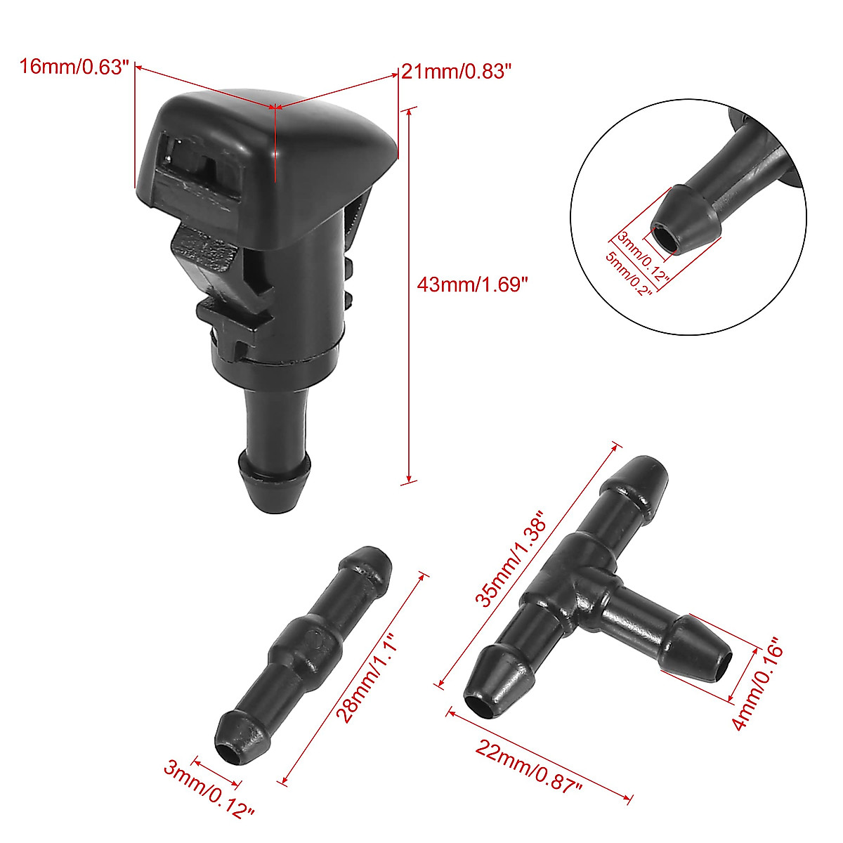 X AUTOHAUX 7pcs Front Windshield Washer Nozzles Kit for Dodge for Ram for Chrysler 2 Meters Windshield Washer Hose with Connectors Replaces 5113049AA