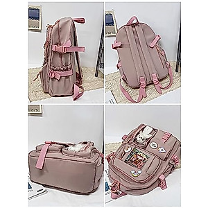 Romlvy Kawaii Backpack with Cute Accessories Aesthetic Multi Pockets Large Capacity Outdoor Backpack Daypack Laptop Backpack (Green)