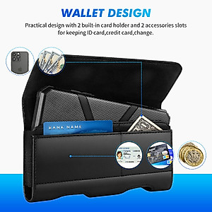 Mopaclle Phone Holster for iPhone 15 Plus 15 Pro Max 14 Pro Max 13 Pro Max 12 Pro Max 11 Pro Max 8 Plus,7 Plus 6 Plus Leather Phone Belt Clip Holder Case with ID Card Pouch (Fits w/Thin Case on) Black