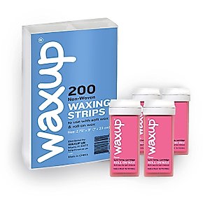 waxup Rose Roll On Wax 4 Pack, Hair Removal Wax Cartridge for Roll on Wax Kit and 200 Wax Strips