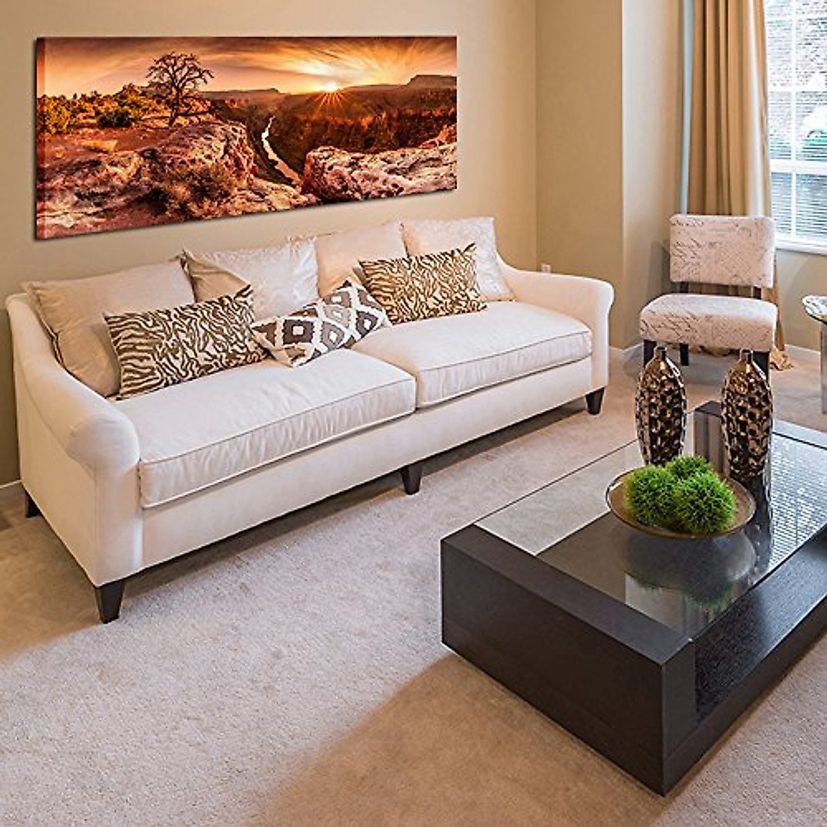 Kreative Arts Large Canvas Wall Art Beautiful Landscape of Grand Canyon National Park Arizona USA Panoramic Sunset Moment Pictures Modern Home Decor Stretched and Framed Ready to Hang 55x20inch