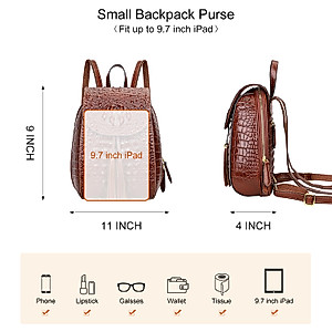 PIJUSHI Small Crocodile Leather Backpack Purse for Women Fashion Casual Backpack Crocodile Bag (B66810 brown)
