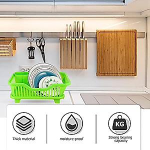 Hemoton Dish Drainer Rack Dish Drying Rack Utensil Cutlery Holder Over Sink Dish Rack Basket Shelf Chopsticks Holder for Kitchen Counter Organiser Green