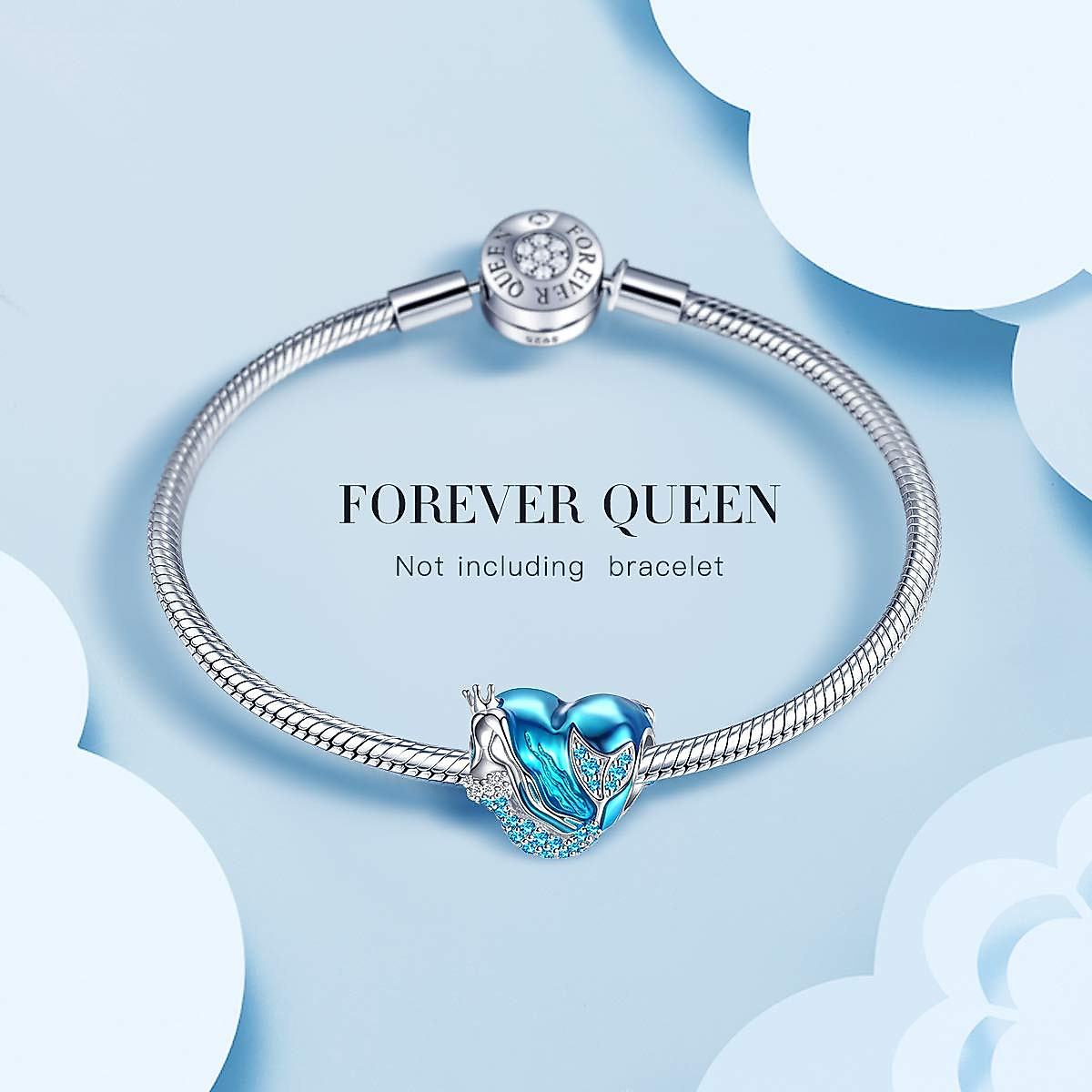 FOREVER QUEEN Mermaid Charms fit Charms Bracelet 925 Sterling Silver Charms Bead CZ Heart Shape Blue Enamel Bead Ocean Sea Charm for Snake Bracelets Necklace Women Girls Gift