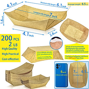 MotBach 200 Pack 2lb Kraft Paper Food Trays Disposable Paper Boats, Heavy-Duty Food Boats, Paper Food Serving Boat Tray Basket for Snacks Popcorns BBQ Sandwich Burgers Hot Dogs Tacos Fries Nachos