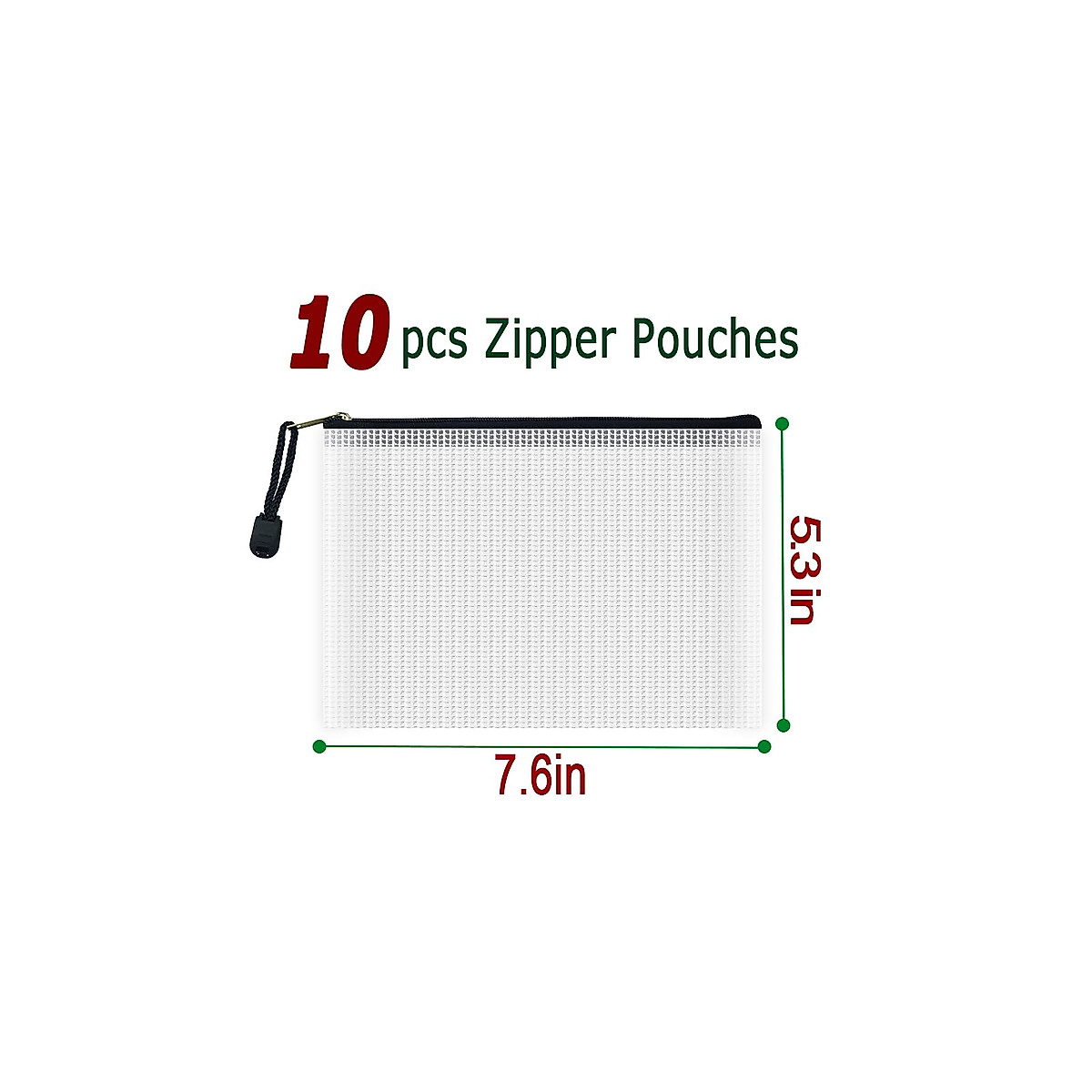 AUSTARK 10 Pcs Zipper File Bags, Waterproof Plastic Mesh Pouch for Office School, Board Game Storage Bags (B6 Size 7.6''x5.3'', White and Black)