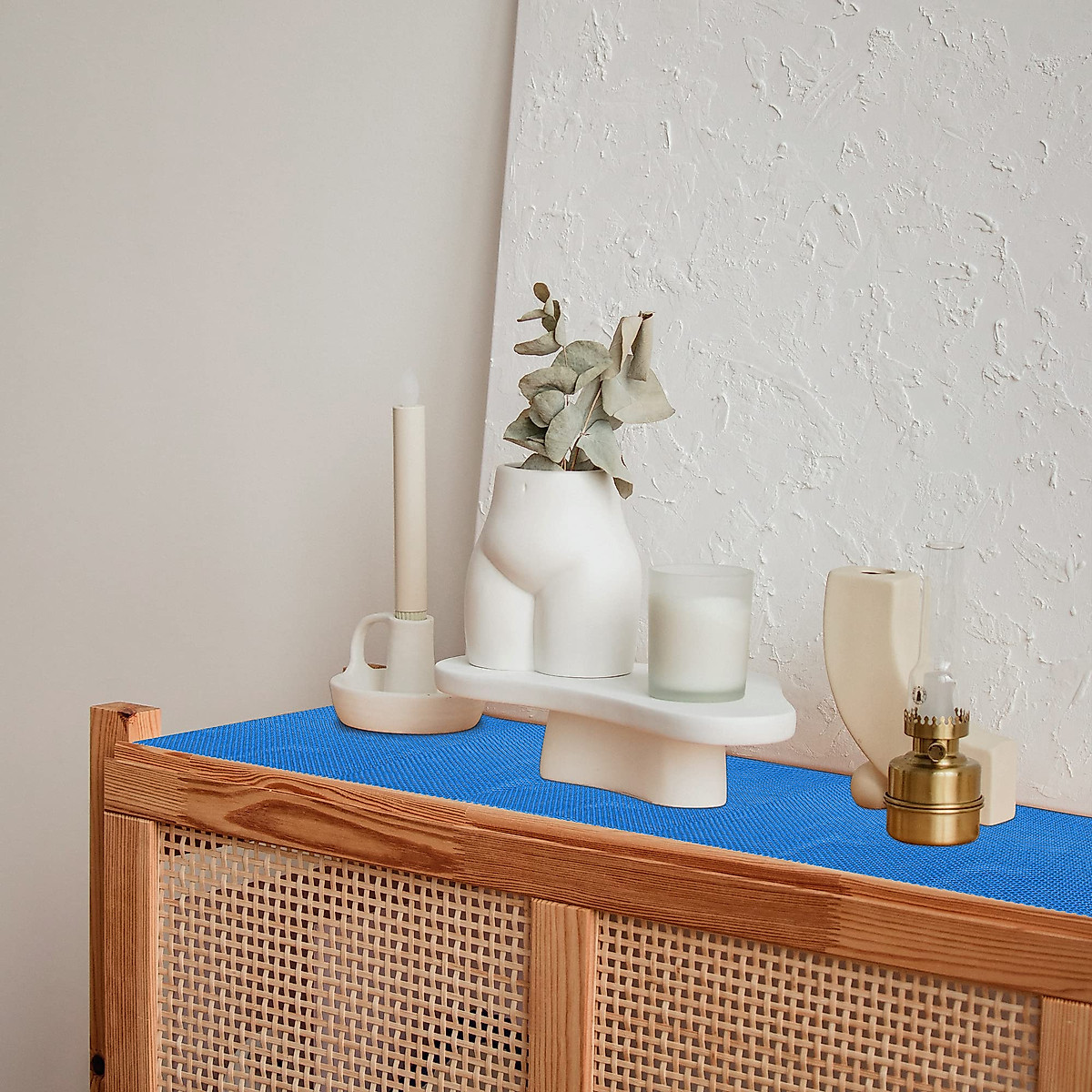 RAY STAR 12*48 inch Wire Shelf Liner for Kitchen Cabinets, Non-Adhesive Refrigerator Liners Washable, Vinyl Drawer Liner Non-Slip Bathroom Cabinet Liner Blue