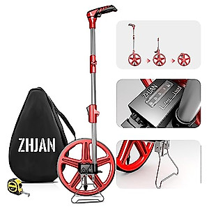 ZHJAN Measuring Wheel with Back Bag,Foldable Distance Measuring Wheels in Feet and Inches, Measurement 0-9,999Ft,Suitable for Lawn/Hard/Soft/Wood Road Measuring