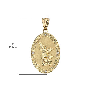 14K Yellow Gold Diamond Accented 1” Oval Saint Michael The Archangel Pendant Necklace (G-H Color, SI1-SI2 Clarity) - 18" Chain