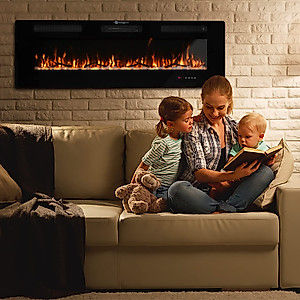 Electric Fireplace, 60 inch Recessed Wall Mounted Fire Place Heater with Remote Control Timer LED Adjustable Flame for Living Room Bedroom