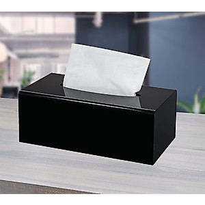 Kamehame Tissue Box Cover Rectangle Acrylic Tissue Holder 10.2x5.5x3.9 Inch Black Dryer Sheet Holder Container Tissue Dispenser for Home Bathroom Kitchen and Office