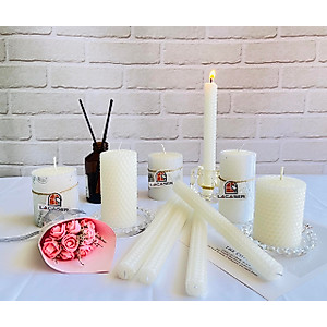Lacaser Beeswax Pillar Candles Set of 2, 2"x4" Honey Candles, Unscented & Dripless & Smokeless, 7 Hours Burn Time Each, White
