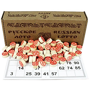 AEVVV Russian Lotto Board Games - Russian Bingo Games for Family - Tambola Kit of Wood Barrels Bingo Cards Chips - Juego De Loteria Game Rusa - Loto Souvenirs