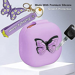 for Samsung Galaxy Buds2 Pro Case/Galaxy Buds2 Case/Galaxy Buds Pro Case/Galaxy Buds Live Case Cute Butterfly Silicone Earbuds Protective Case Cover with Keychain for Women Girl (Purple)