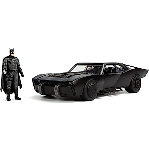 Jada Toys DC Comics The Batman 1:18 Batmobile with Lights Die-cast Car & 3.75" Batman Figure, Toys for Kids and Adults,Black