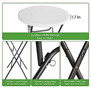 Gnomiya 32in High Top Table, Cocktail Table Granite White, Portable Bar Height Folding Table with Removable Legs, Indoor Outdoor Pub Table for Party, Wedding, Events, Commercial