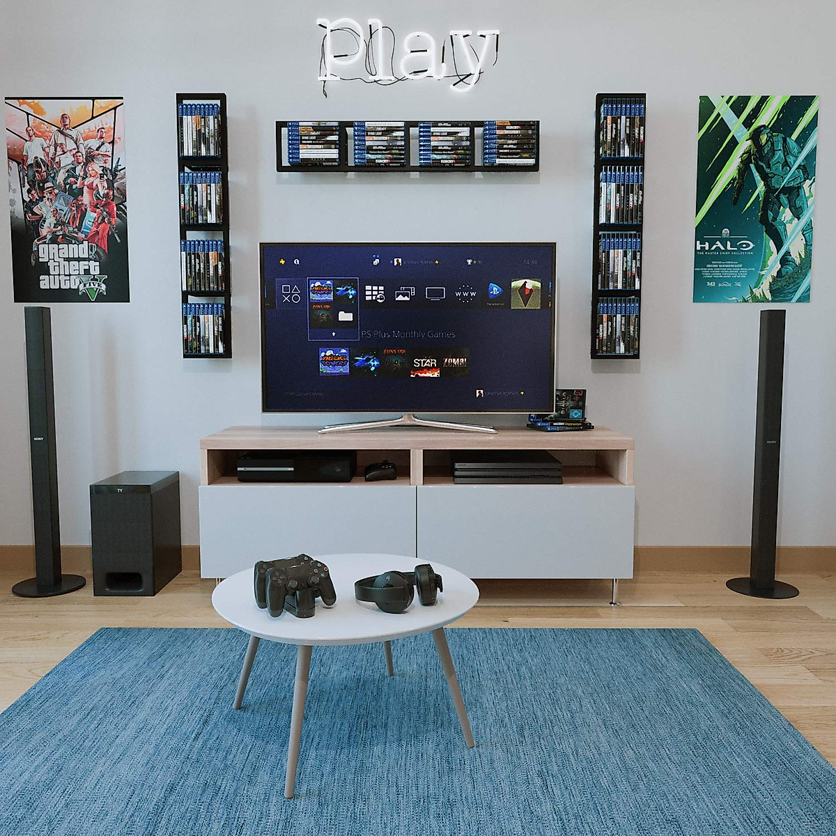 YouHaveSpace CD DVD Storage Shelf for Wall, 34 Inch Cube Storage Media Shelf and Video Game Organizer, Metal Black Wall Shelf