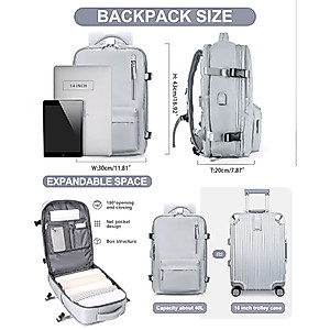 Carry On Backpack for Women, Airline Approved Personal Item Large Travel Backpack Flight Approved, Waterproof Laptop Bag Business Work Gym Backpacks Men Grey Mochila De Viaje