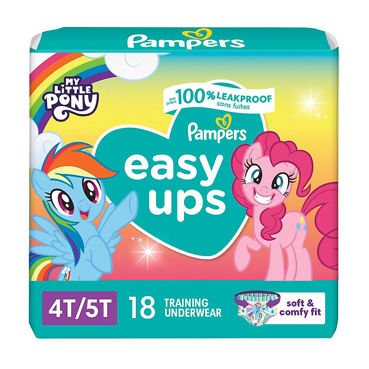 Pampers Easy Ups Girls & Boys Potty Training Pants - Size 4T-5T, 18 Count, My Little Pony Training Underwear (Packaging May Vary)