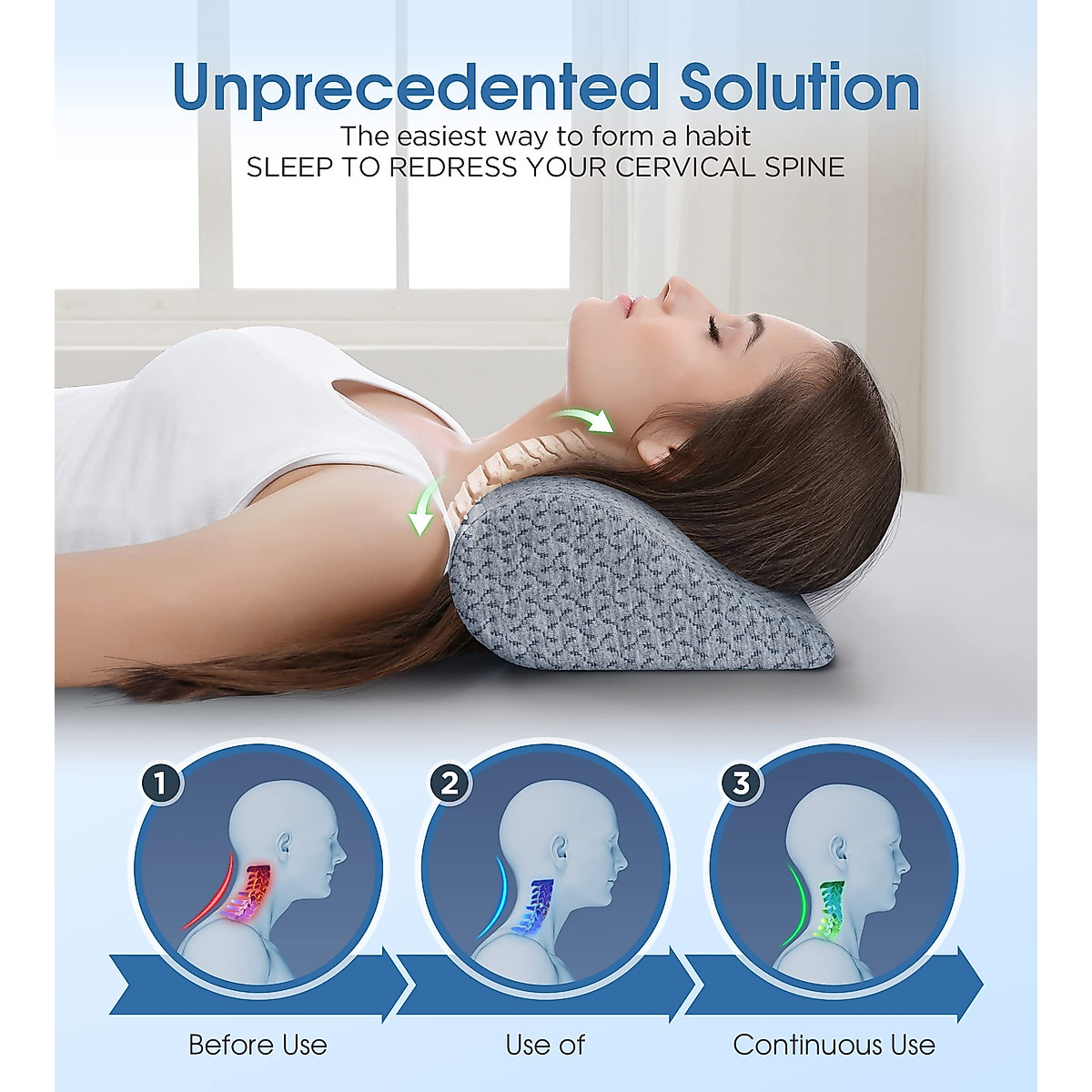 Cervical Neck Pillows for Pain Relief Sleeping, High-Density Memory Foam Pillow Neck for Bolster Support and Shoulder Relaxer, Decompression Devices Orthopedic Roll Pillow for Bed Office