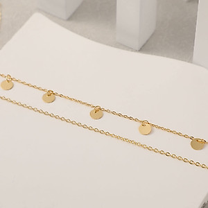 Dainty Gold/Silver Anklet for Women 14K Gold Plated Layered Satellite Beads Heart Anklets Layering Rhinestone Cubic Zirconia Ankle Bracelets Minimalist Summer Beach Foot Chain Ankle Jewelry Gifts