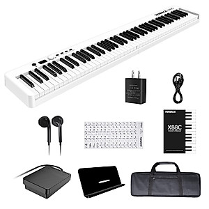 Folding Piano Keyboard, 88 Keys Full Size Semi-Weighted Foldable Piano, Support MIDI Bluetooth Portable Piano with LCD Screen Sheet Music Stand Sticker Sustain Pedal for Beginners Kids (White)