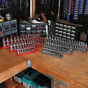 OEMTOOLS 22413 6 Piece SAE and Metric Socket Tray Set, SAE and Metric Socket Storage for Sizes 1/4", 3/8”, and 1/2" Drive, Socket Holders and Socket Organizer Tray for Toolbox, Red/Grey