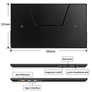 Serchou 1080P HD Thin and Light Portable Display, Built-in Dual Speakers can be Connected to Computers/Game Consoles/Cell Phones External Expansion Screen
