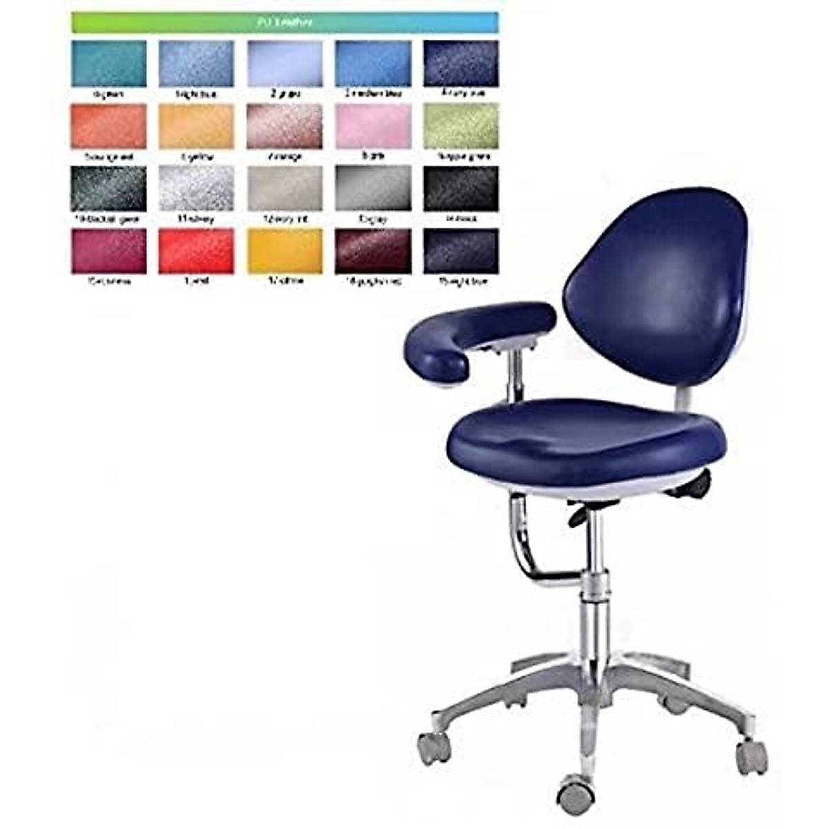 BoNew Dental Stool Assistant Stool Dental Assistant Chair with Armrest PU Leather Height Adjustable